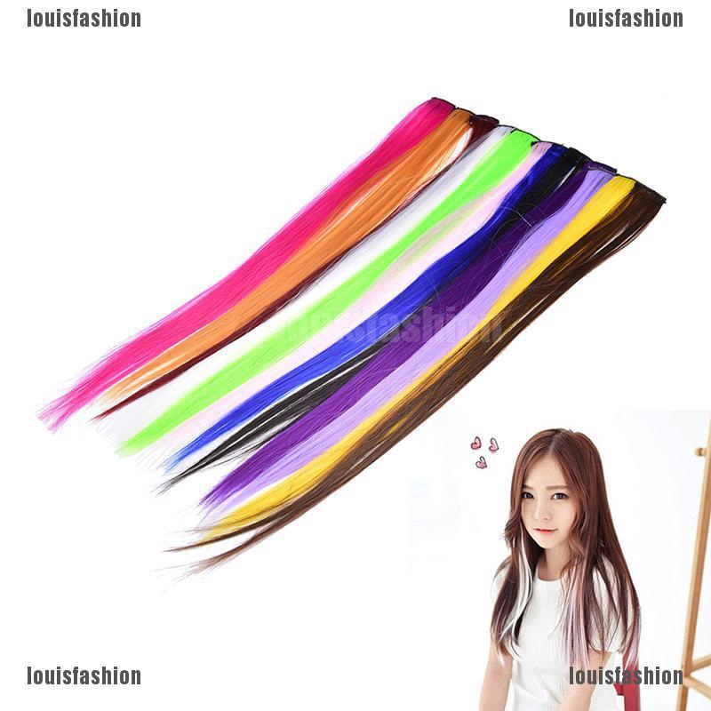 LFTH Lady Women Multi Color Long Straight Synthetic Clip in on Hair ...