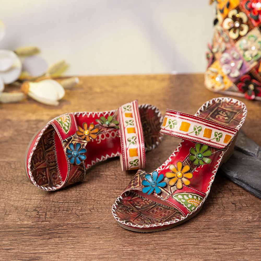 Ready Stock】 SOCOFY 2022 New Bohemia Slip on Slides Wedge Sandals ...