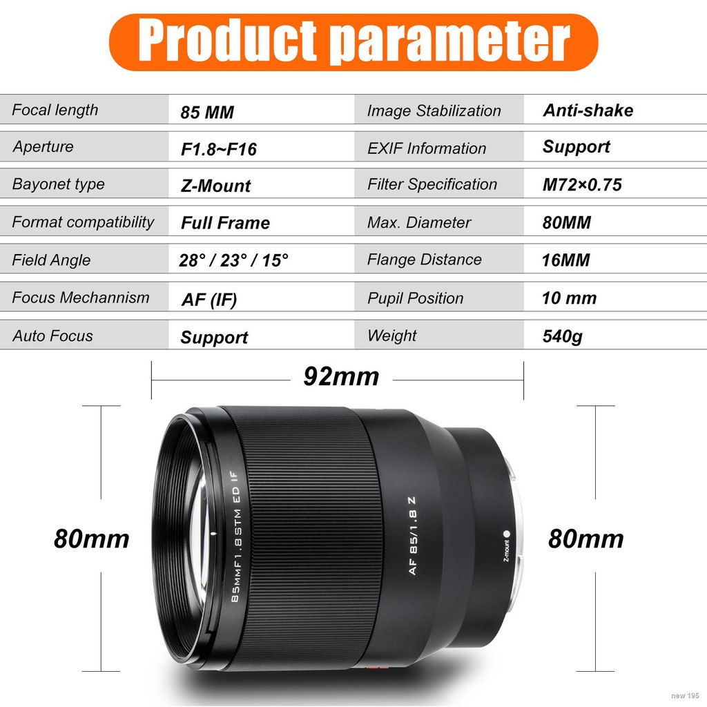 กล้อง VILTROX 85mm F1.8 STM Full-Frame Portrait Lens Autofocus Large ...