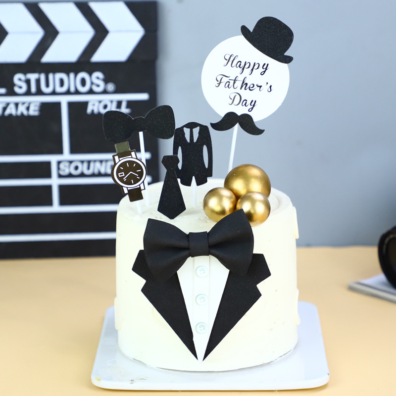 Happy Fathers Day Gentleman Suit Bow Tie Mustache Cake Topper Dad Beard ...