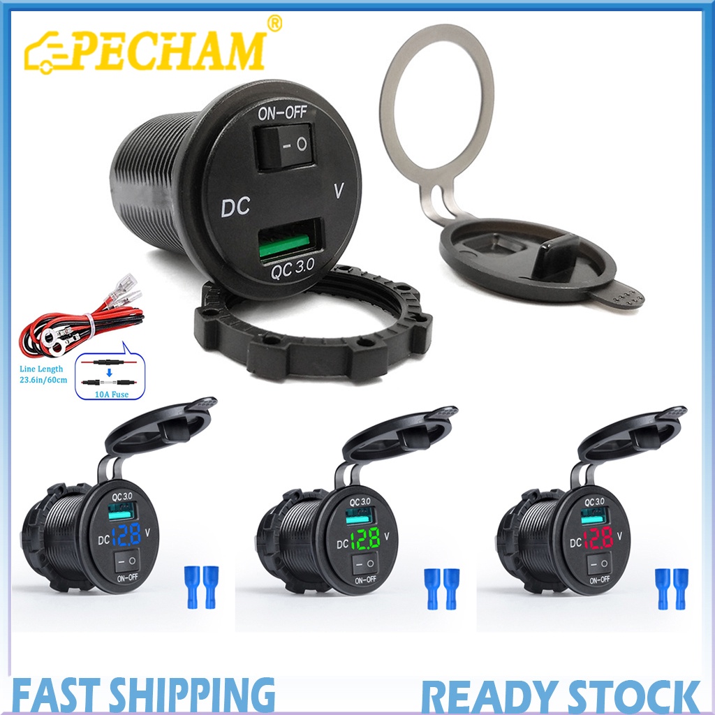 PECHAM Qc3.0 อะแดปเตอร์ปลั๊กชาร์จ USB 12V-24 สําหรับรถยนต์ รถบรรทุก รถ ...