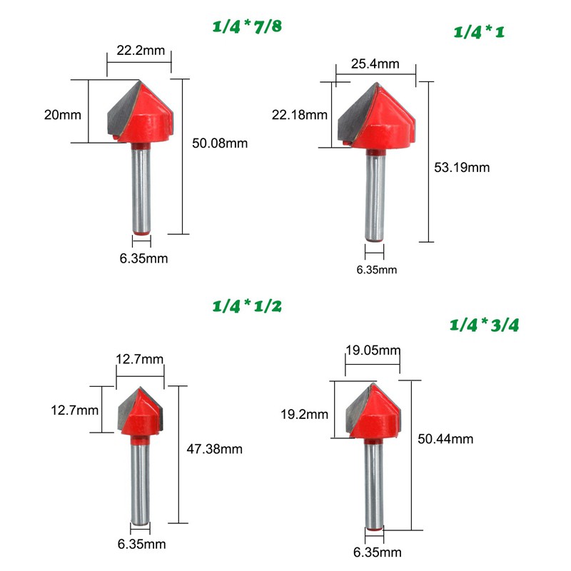 ใหม่ 4 ชิ้น 1 4 นิ้ว Shank V Groove Router Bit สําหรับใช้ในการตัดไม้ ...