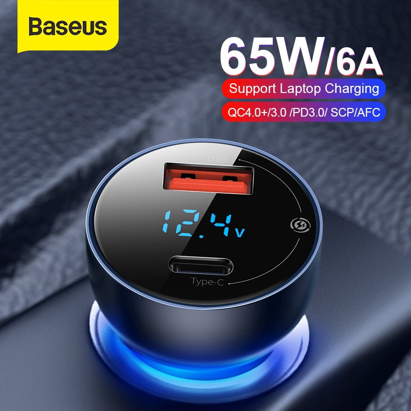 Baseus 65W Car Charger Dual USB Quick Charge 4.0 3.0 USB Car Charger for Huawei SCP QC4.0 QC3.0 ...