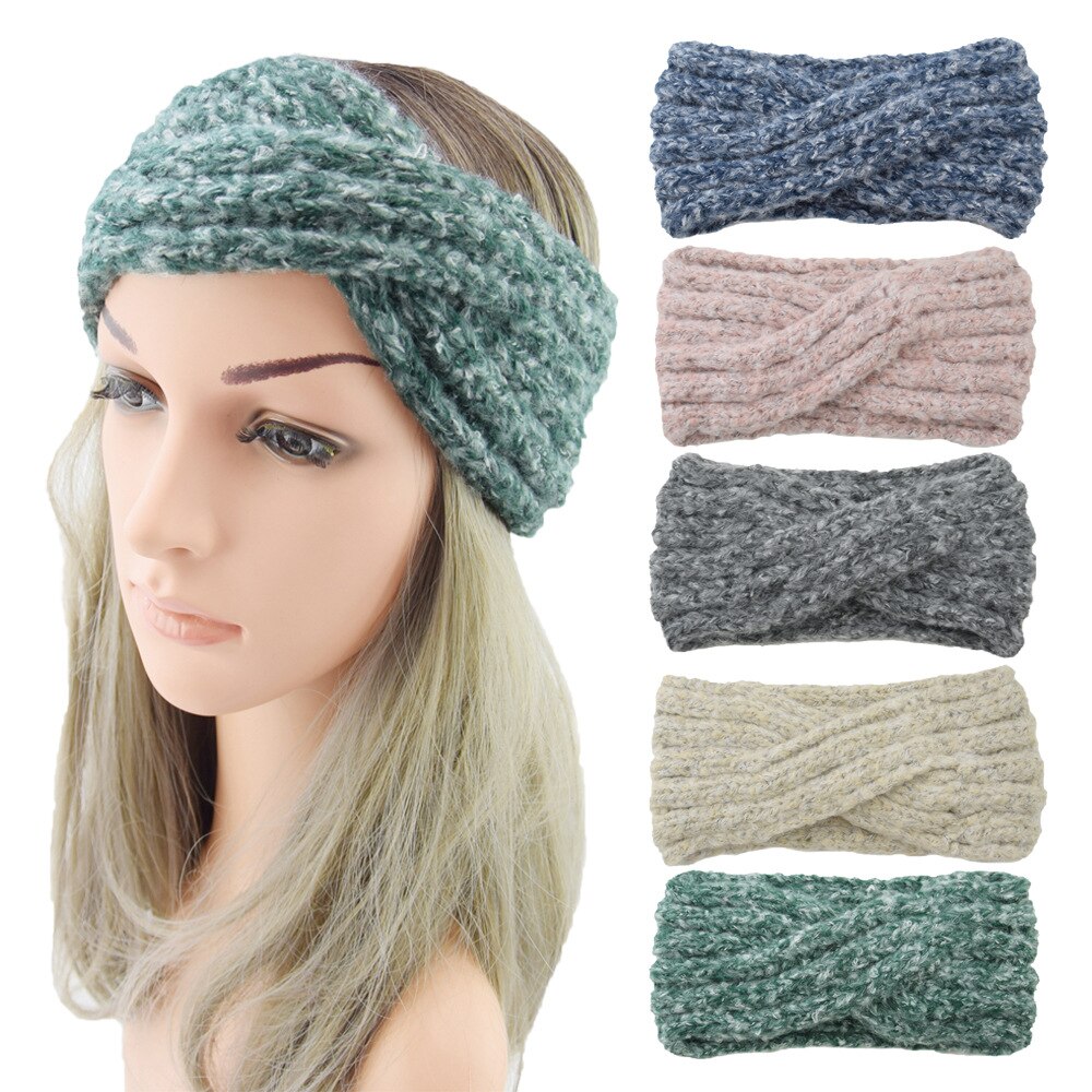 Mixed color Mohair knitted hair band cross ear protection headgear ...