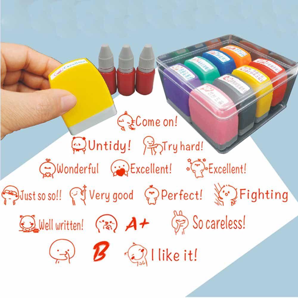 LUCKY English Commentary Stamp DIY Teaching stamp Reward Seal Self-ink ...