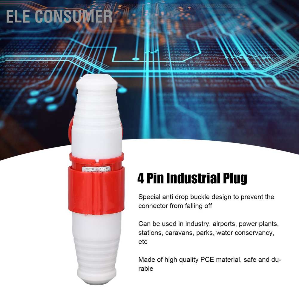 ELE Consumer 2pcs Industrial Plug Socket IP44 Waterproof 4 Pin Red CEE ...