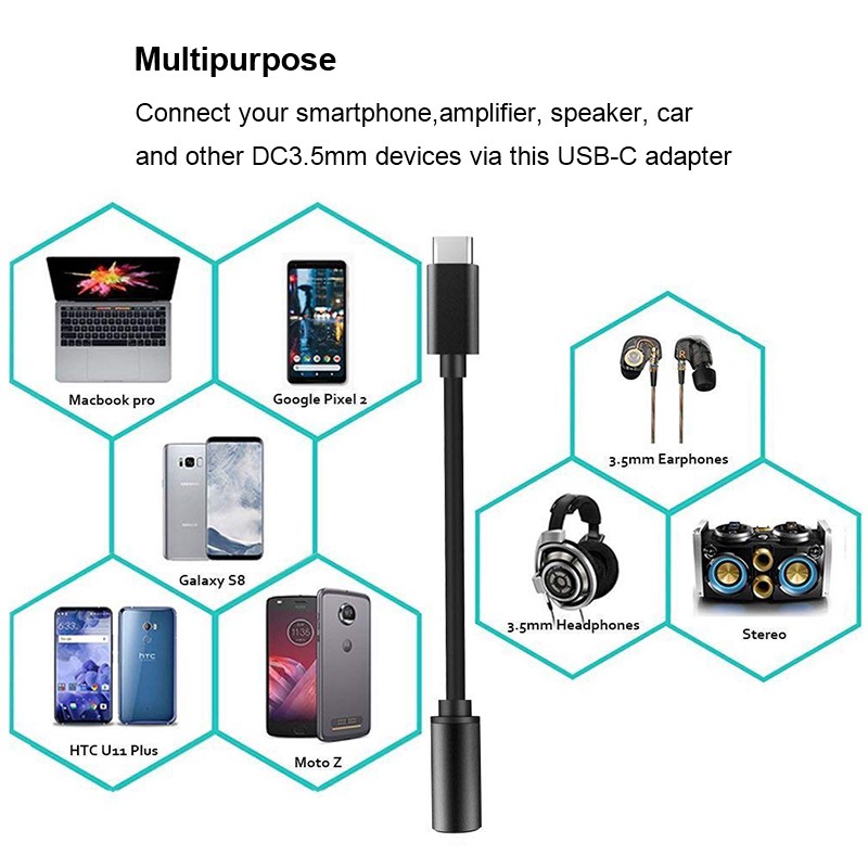 Type-C to 3.5mm Earphone cable Adapter usb 3.1 Type C USB-C male to 3.5 ...