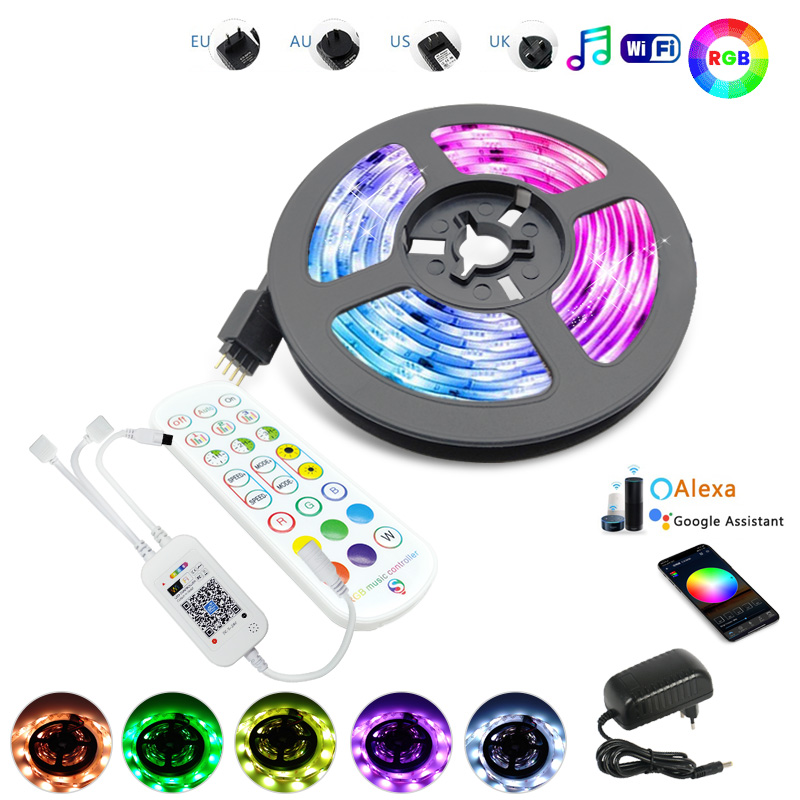 WiFi Music Control RGB LED Strip Light 5M 10M 15M 5050 SMD 2835 RGB ริบบิ้นยืดหยุ่น luces แถบไฟ ...