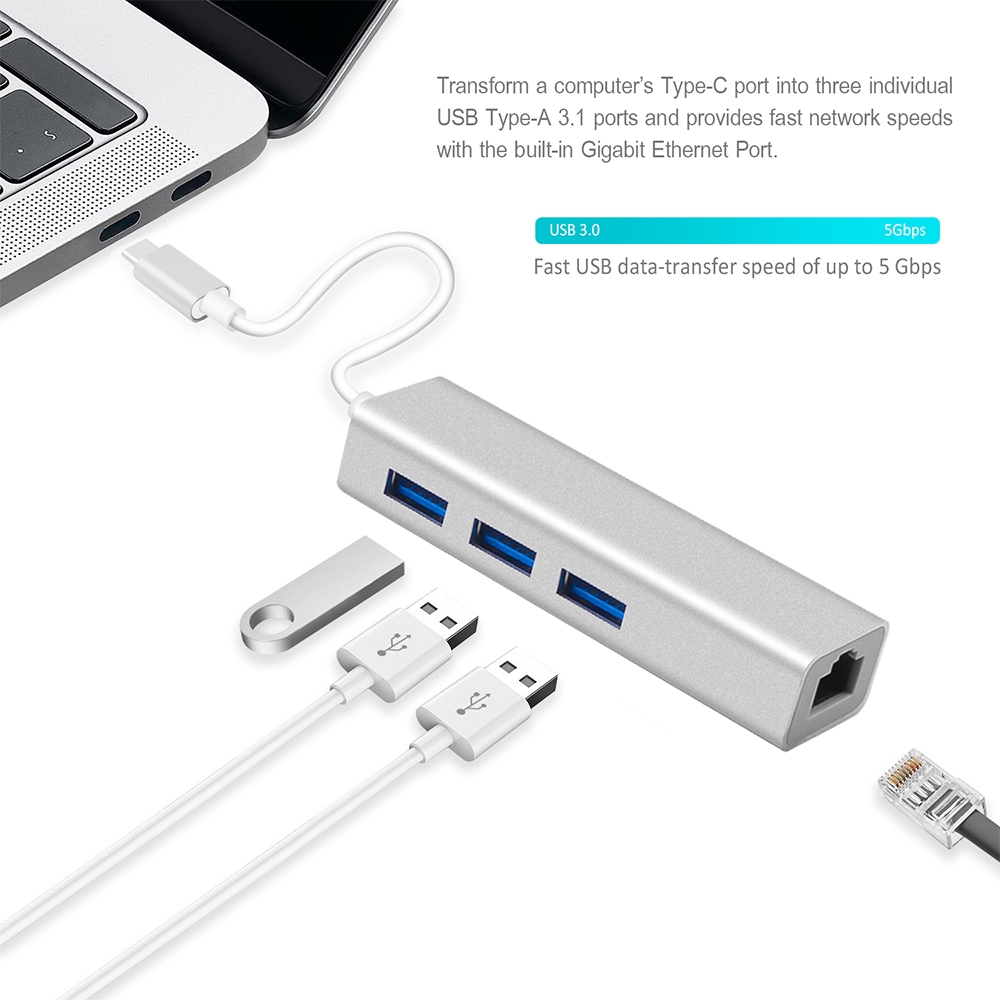 (ho) type - c to rj 45 อะแดปเตอร์แปลง ethernet 1000 mbps usb hub ...