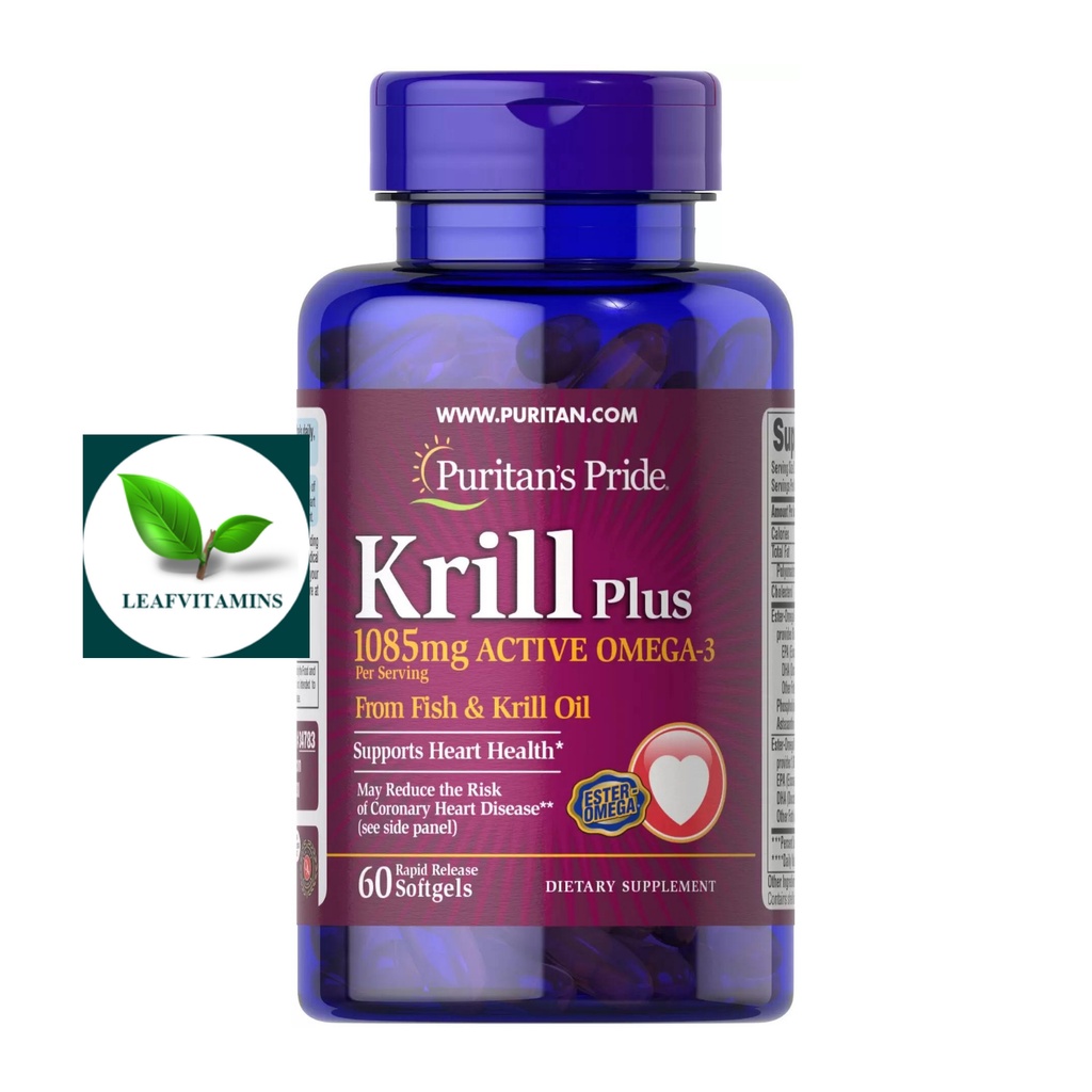 Puritan's Pride Krill Oil Plus High Omega-3 Concentrate 1085 mg / 60 Softgels - leafvitamins ...