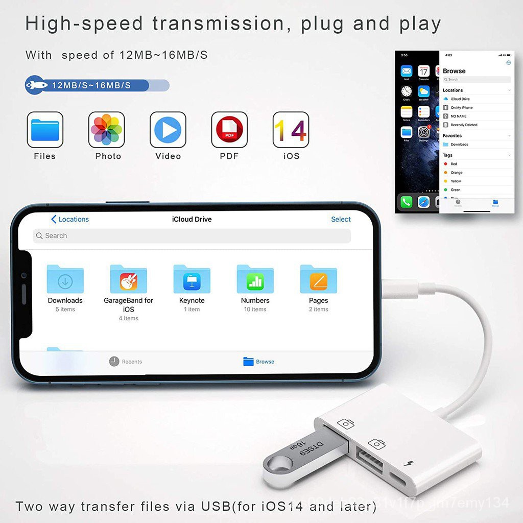 iPhone iPad iPod Touch Lightning to USB 3 Camera Adapter สายแปลง เพื่อ ...