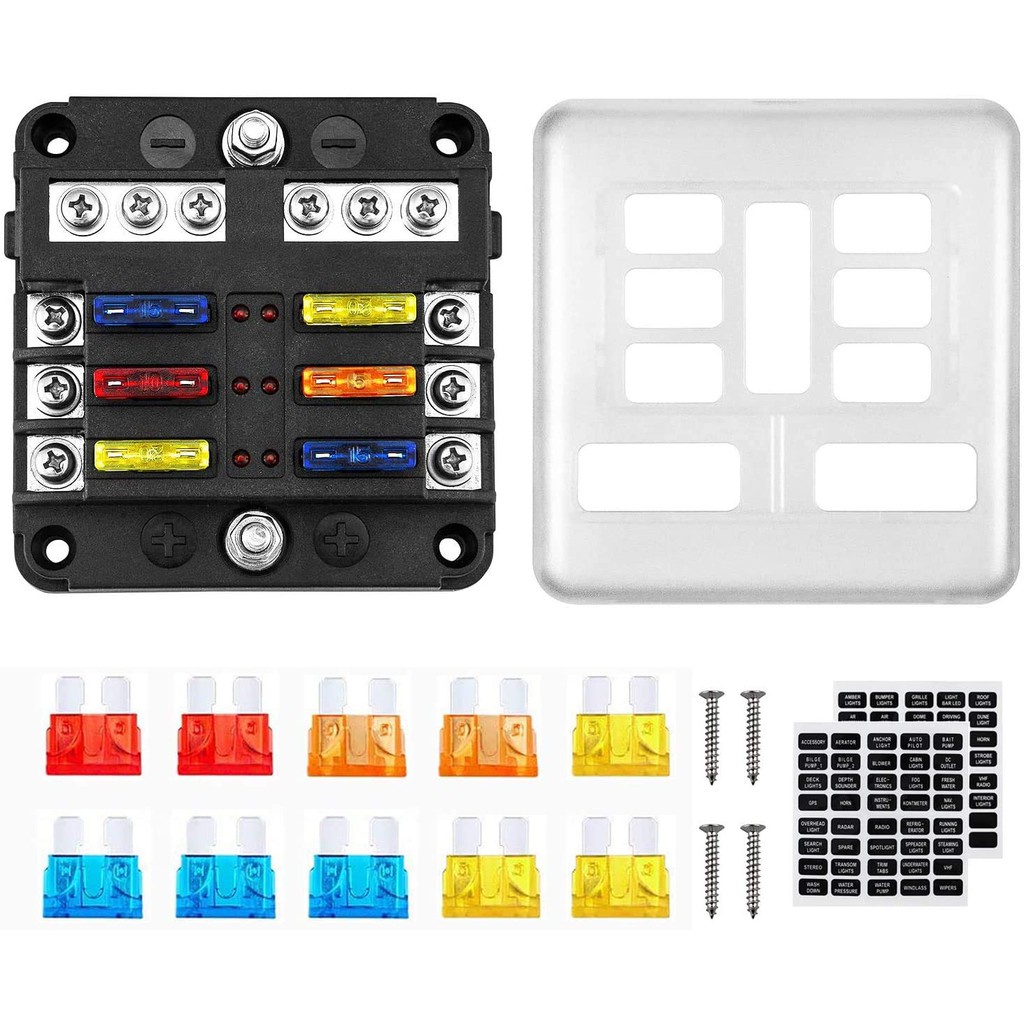 6 Way 12V Blade Fuse Block 12 Volt Waterproof Fuse Box Holder, 6 ...