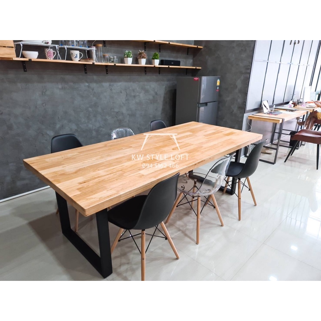 โต๊ะประชุมไม้จริงสไตล์Loft ขนาด 12024575ซม. ไม้หนา 20 มม. เพิ่มขอบไม้ ...