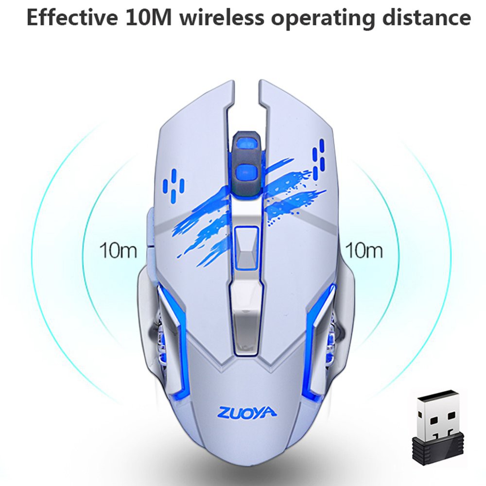 ZUOYA Silent Gaming Wireless Mouse 2.4GHz 2000DPI Rechargeable Wireless ...