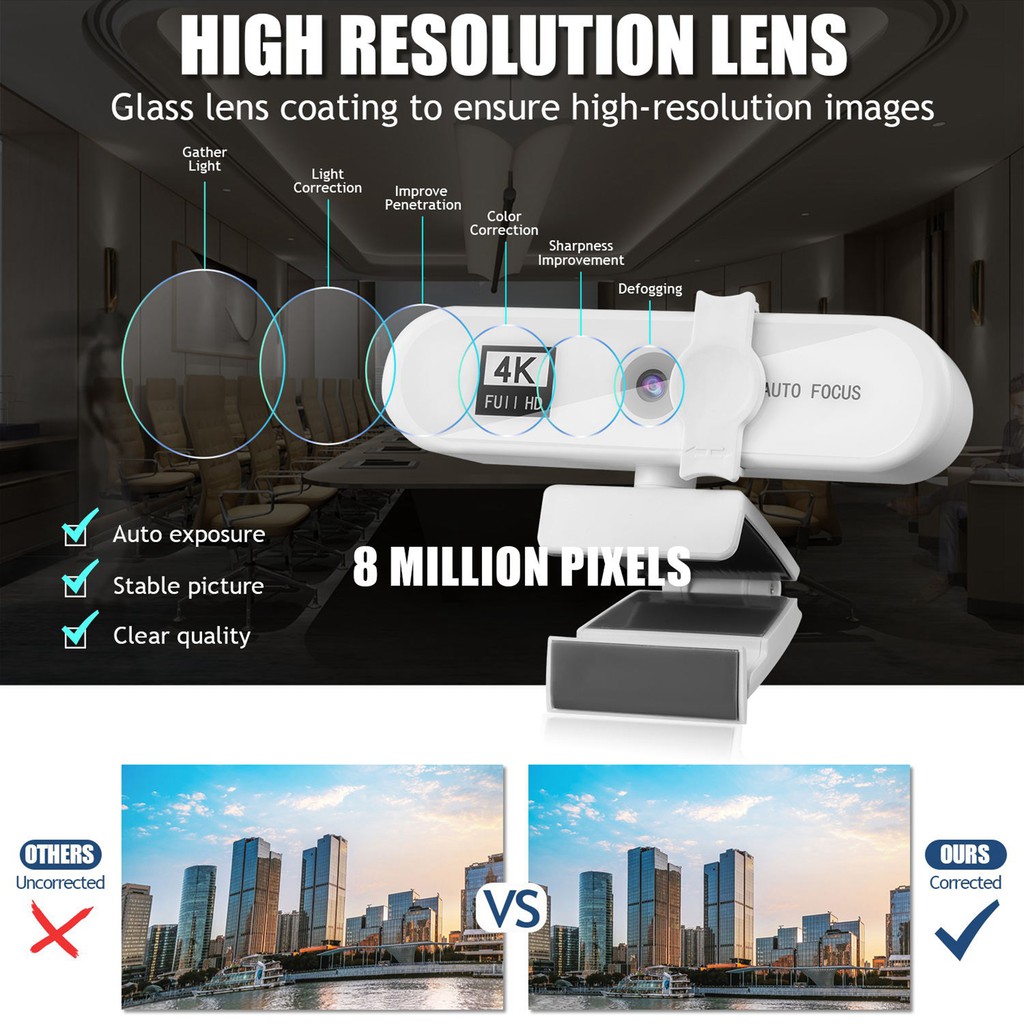 Webcam 4k 2K Full HD Mini Camera Webcam Autofocus Zoom 120° Live ...