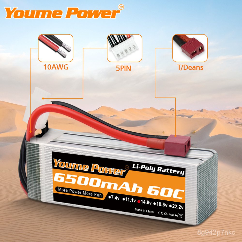 2pcs Youme 2S 3S 4S 6S RC Lipo Battery 7.4V 11.1V 14.8V 22.2V 3300mah 4500mah 5200mah 6200mah ...