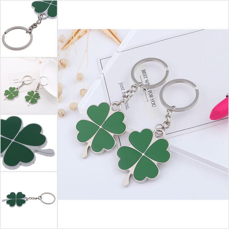 LHGC 1Pc Stainless Green Leaf Keychain Fashion Four Leaf Clover Steel Lucky Key Chain LIV ...
