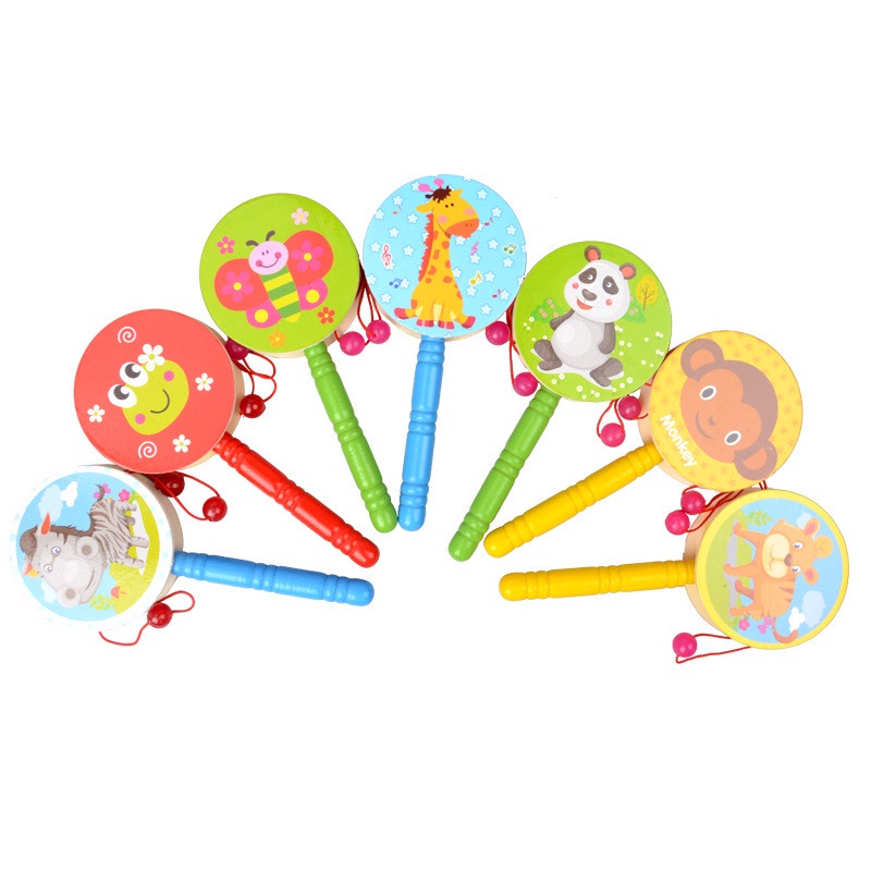 1 pcs Wooden Stick 10 Jingle Bells Rainbow Hand Shake Bell Rattles Baby ...