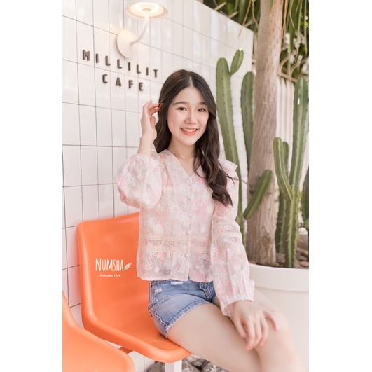 Numsha Brand เสื้อคอวีโบว์แขน NB22043 - numsha_brand - ThaiPick