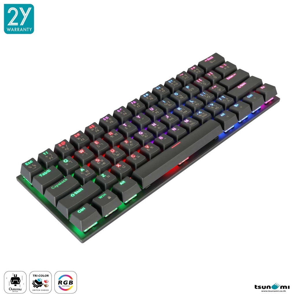 (ลด ล้าง สต๊อก) คีย์บอร์ดเกมมิ่ง Tsunami Outemu MK-61 61Keys 60 Compact ...