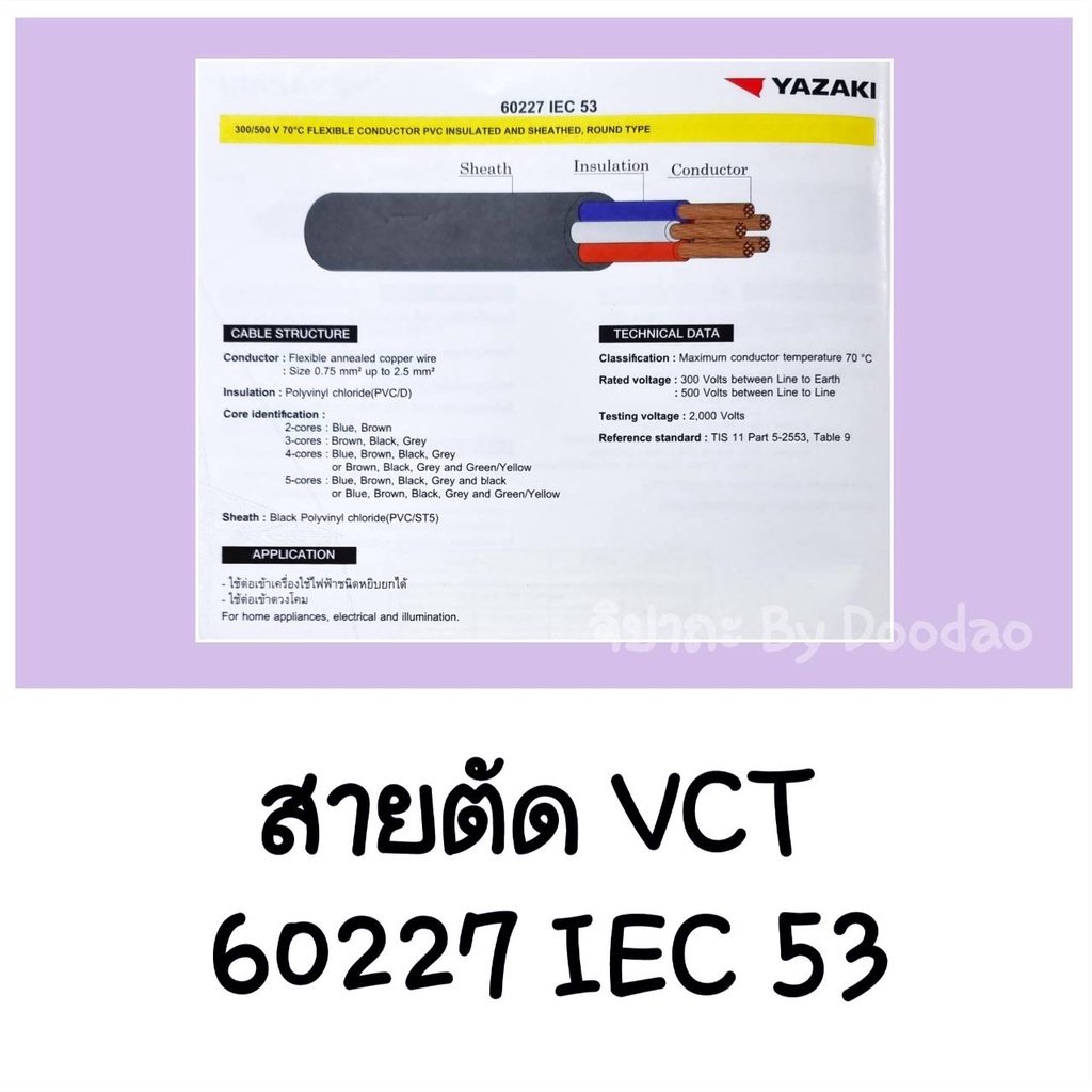 สายไฟ ตัดแบ่ง 1 เมตร VCT 2x1 2x1.5 2x2.5 3x1 3x1.5 3x2.5 4x1 4x1.5 4x2.5 THAI YAZAKI สายทองแดง ...