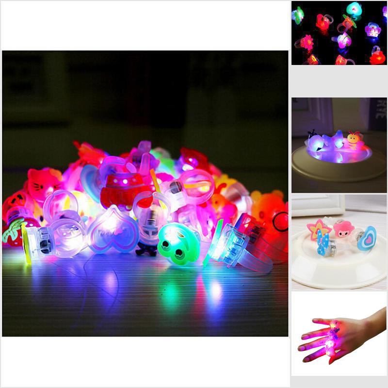 GoldenSilver10pcslot Cute Kids Child LED Light Up Flashing Finger Rings ...