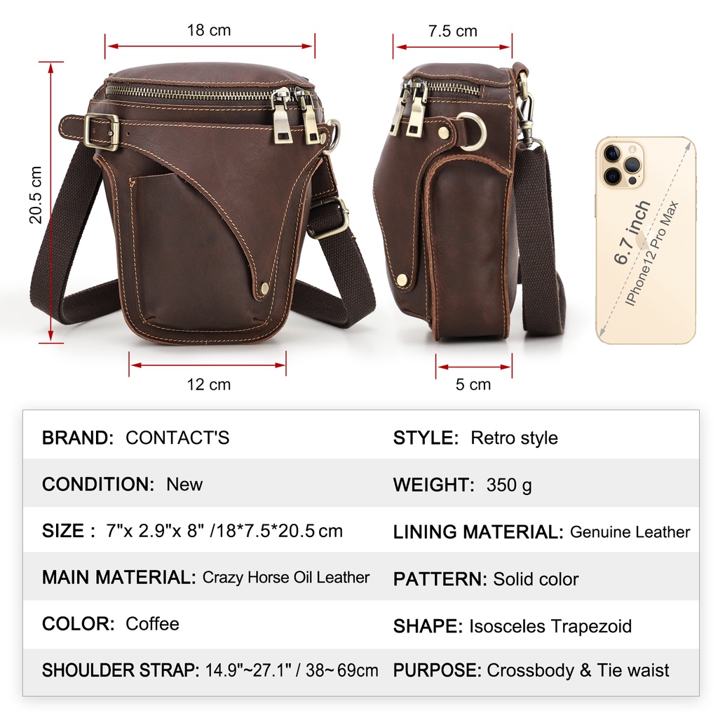 BVintage Genuine Leather Male Shoulder Messager Crossbody Waist Bag ...