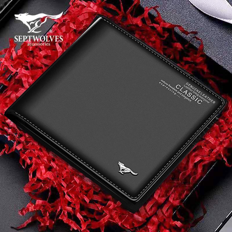 Septwolves wallet male 2021 กระเป๋าสตางค์ผู้ชายใบสั้นหนังแท้ระดับไฮเอน ...