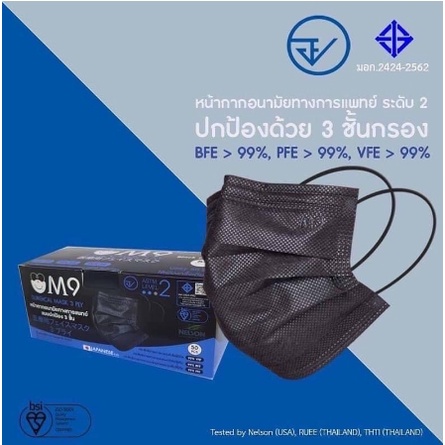 M9 Mask เกรดการแพทย์ M9 Mask Level 2 Medical Series (สีดำ) 50 ชิ้นกล่อง ...