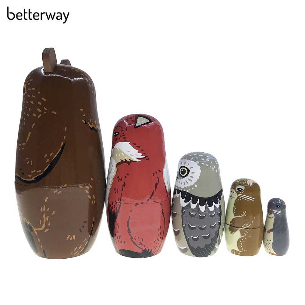 better 5Pcs/Set Cute Bear Fox Animal Wooden Russian Matryoshka Dolls ...