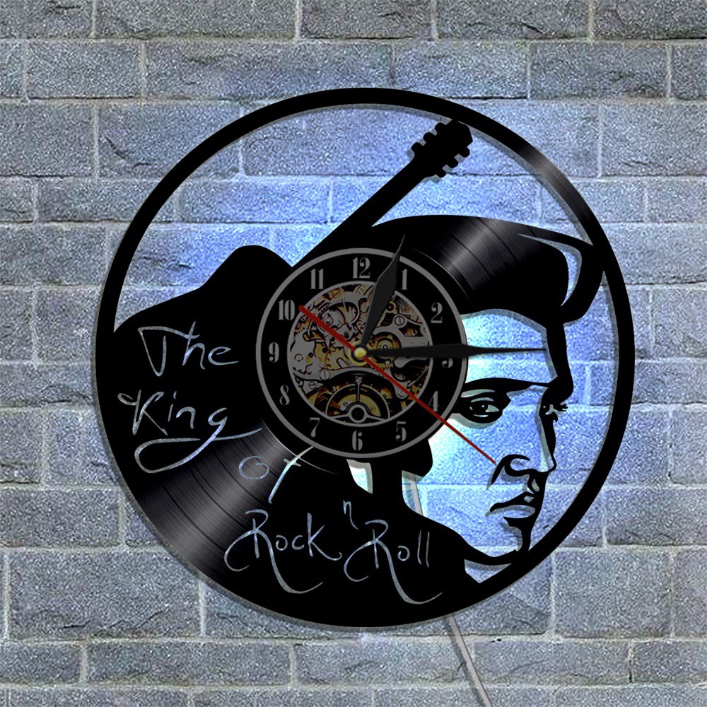 Elvis Presley Vinyl LED Light Wall Clock The King Of Rock Wall Art ELn6 ...