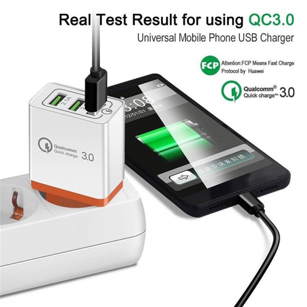 30W QC 3.0 Fast Quick Charger 3 Port USB Hub Wall Charger Adapter ...