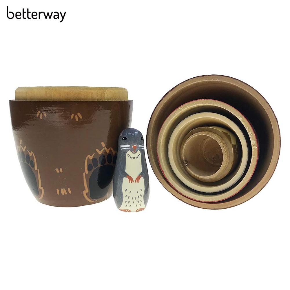 better 5Pcs/Set Cute Bear Fox Animal Wooden Russian Matryoshka Dolls ...