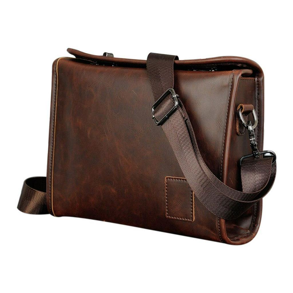 Men Leather Messenger Briefcase Laptop Shoulder Crossbody Bag Business ...