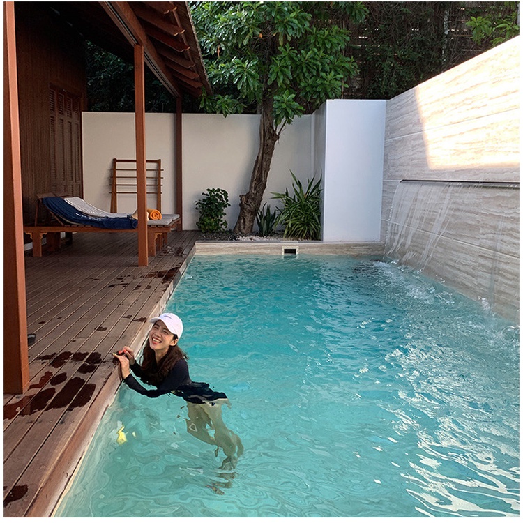 Cekcya ชุดว่ายน้ํากันแดดแขนยาวใหม่จากเกาหลีผู้หญิงดูผอมและเอวสูงชุดว่าย ...