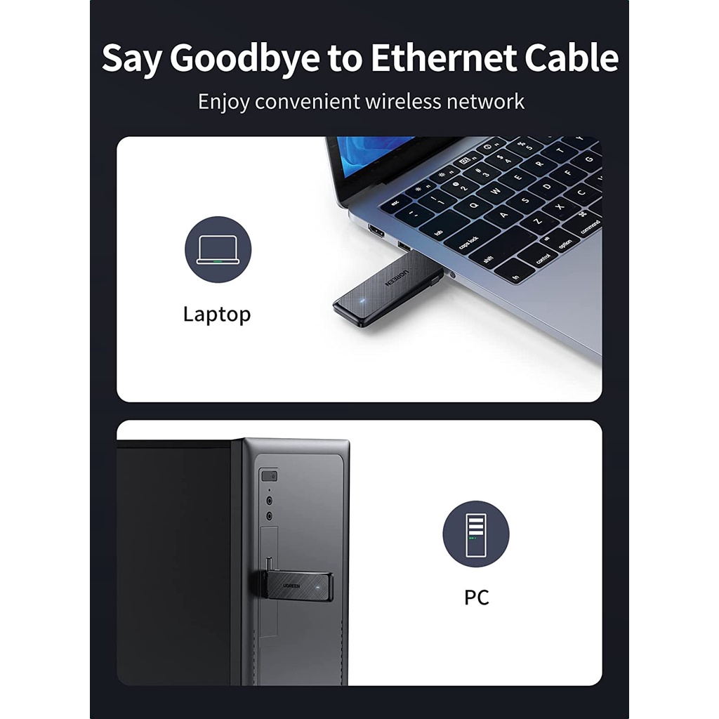 UGREEN รุ่น 50340 USB Wifi Dongle AC1300 High GainHigh Speed USB Wifi ...