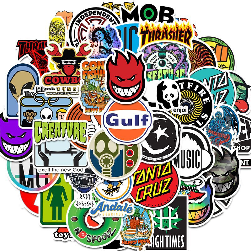 [Large Stickers]50pcs Brand Logo Series Sticker Waterproof Skateboard ...