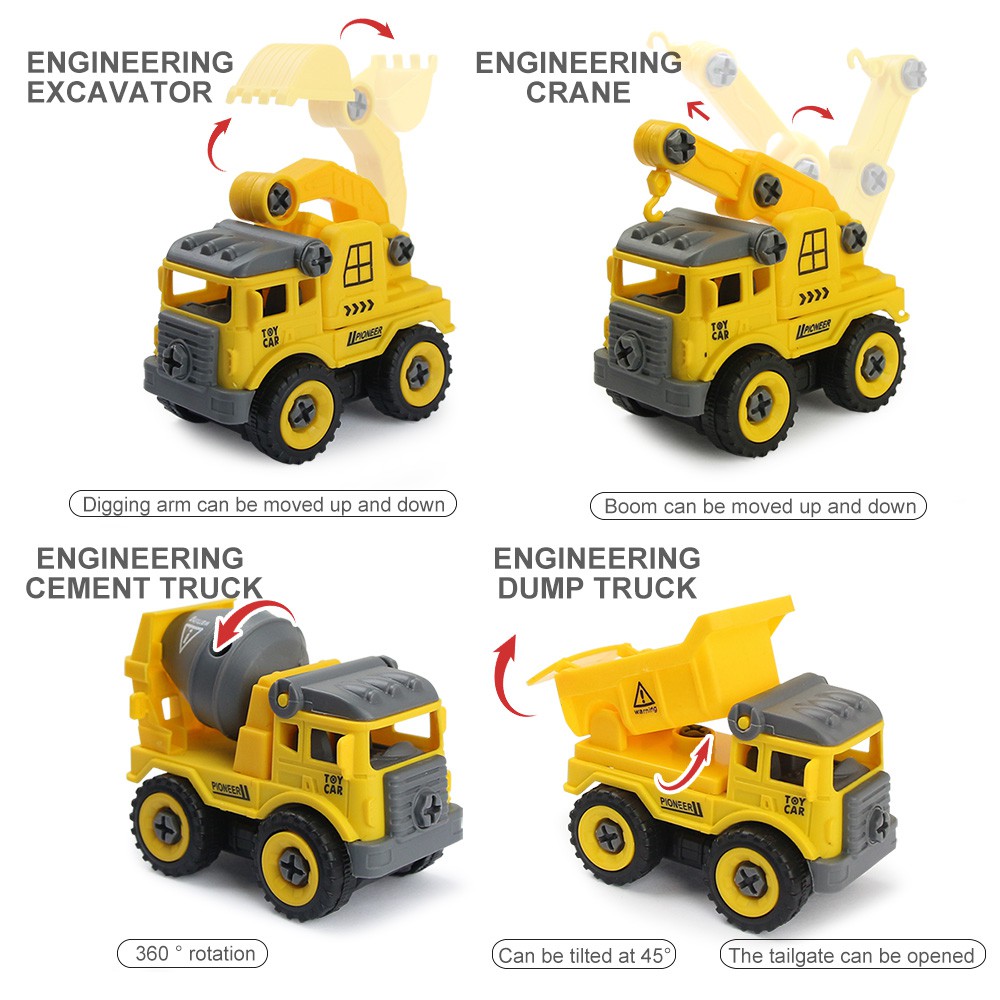 4 Pcs/Set DIY Disassemble Toy Construction Engineering Car Dump Truck ...