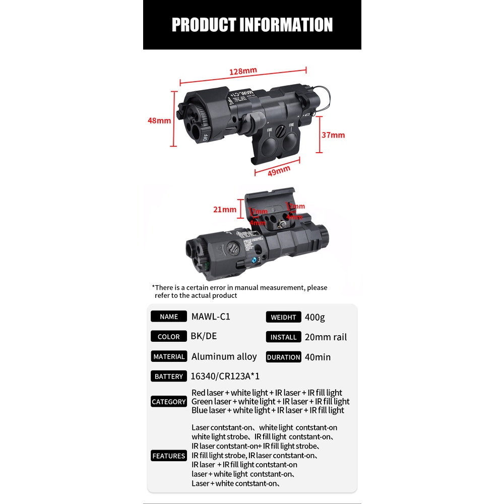 NEW Metal MAWL-C1 Green Blue IR MODULAR Weapon Laser Red Dot Sight Picatinny Rail Hunting ...