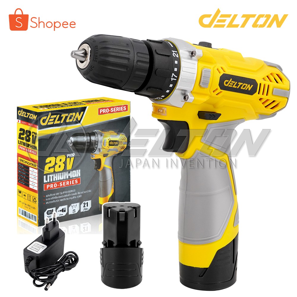 DELTON สว่านไร้สาย สว่าน 28V 2 ระบบ รุ่น PRO-S-28V ปรับสปีดได้ สำหรับเจาะไม้ เหล็ก ขันน็อตสกรู ...