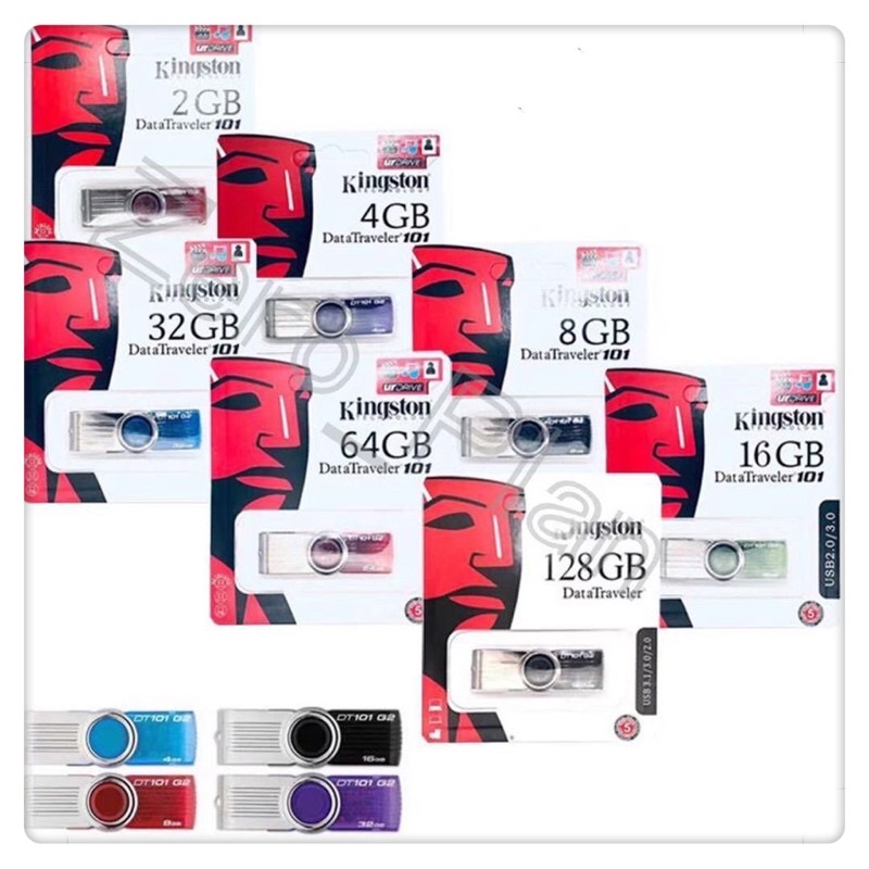แฟลชไดร์ฟ 2GB 4GB 8GB 16GB 32GB 64GB 128GB 256GB Kingston Portable Metal DT101 G2 USB Flash ...