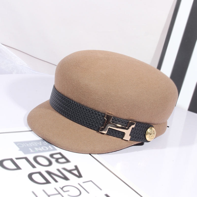 British Retro Octagonal Hat Casual Pure Wool Beret Women Autumn and ...