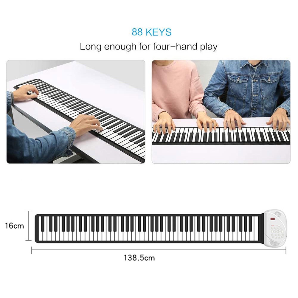 B88 Keys Roll Up Piano Digital Piano Flexible Silicone Folding Silicone Keyboard Horn Microphone ...