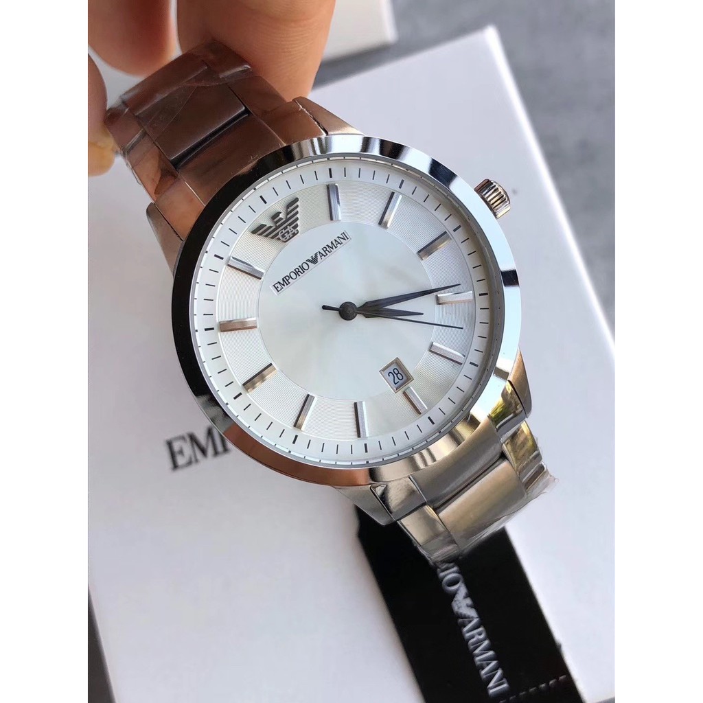 Emporio Armani Classic men's Watch AR2431 Cream Round Dial Stainless ...