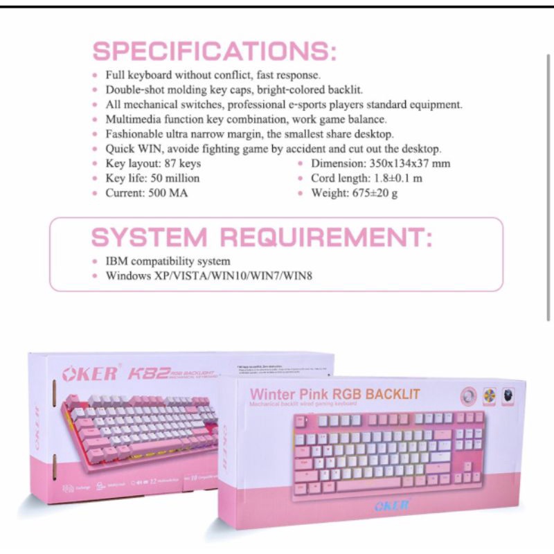 ↂ∋พร้อมส่งOKER K82 TKL Mechanical Gaming Keyboard คีย์บอร์ดเกมมิ่งแมคาน ...