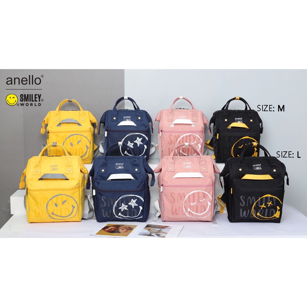 พร้อมส่ง anello x SMILEY กระเป๋าเป้แฟชั่นผู้หญิง ผู้ชาย ช่องเยอะใส่ของ ...