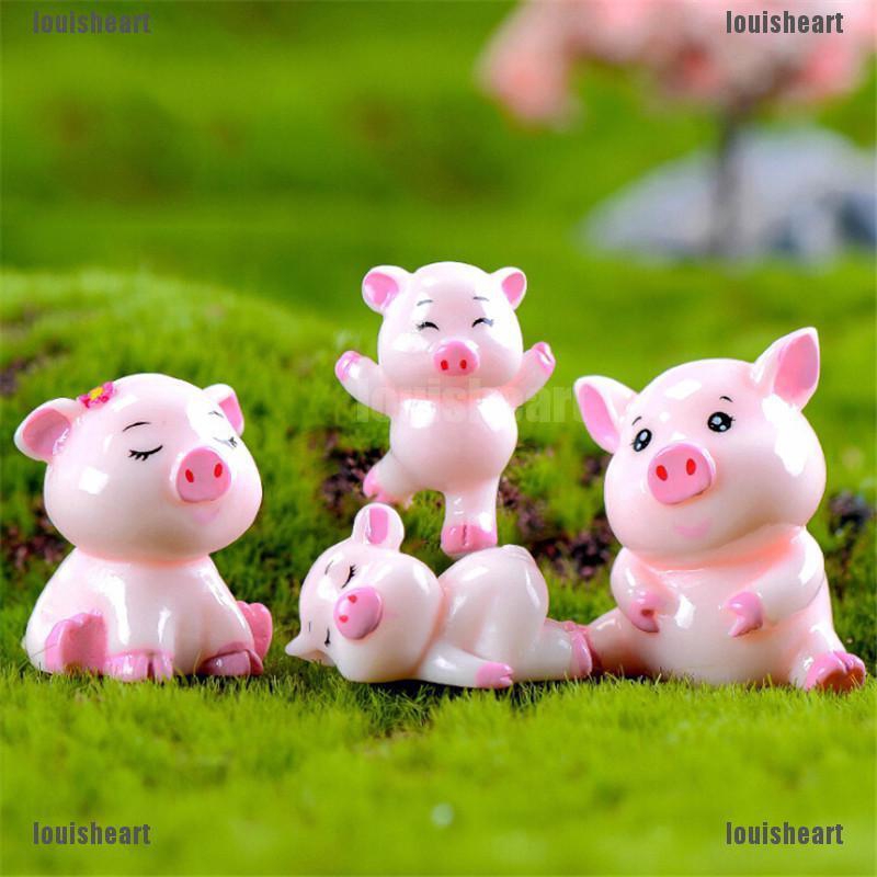 4pcs Pigs Mini Miniature Figurine Fairy Garden Dollhouse Decor Micro ...