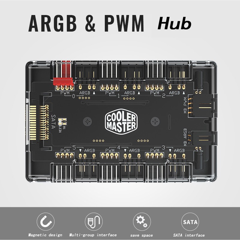 Cooler Master 1 To 6 Multi Way Splitter 5V 3PIN RGB Case Fan Hub ...