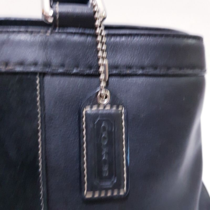 กระเป๋า COACH Hampton Striped Black Leather F11345 Handbag purse ...