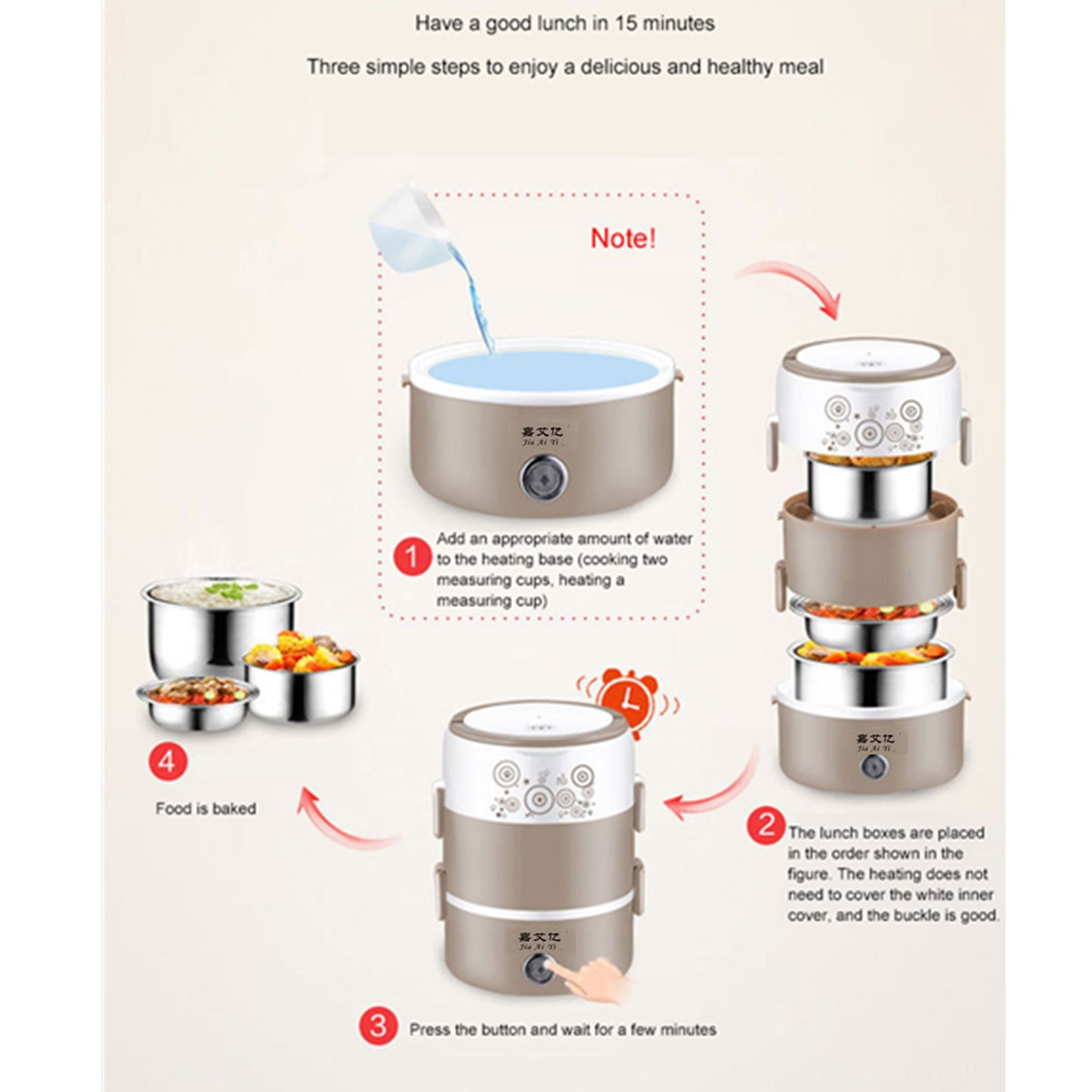 2L Mini Stainless Steel 3 Layers Electric Rice Cooker Steamer Portable ...